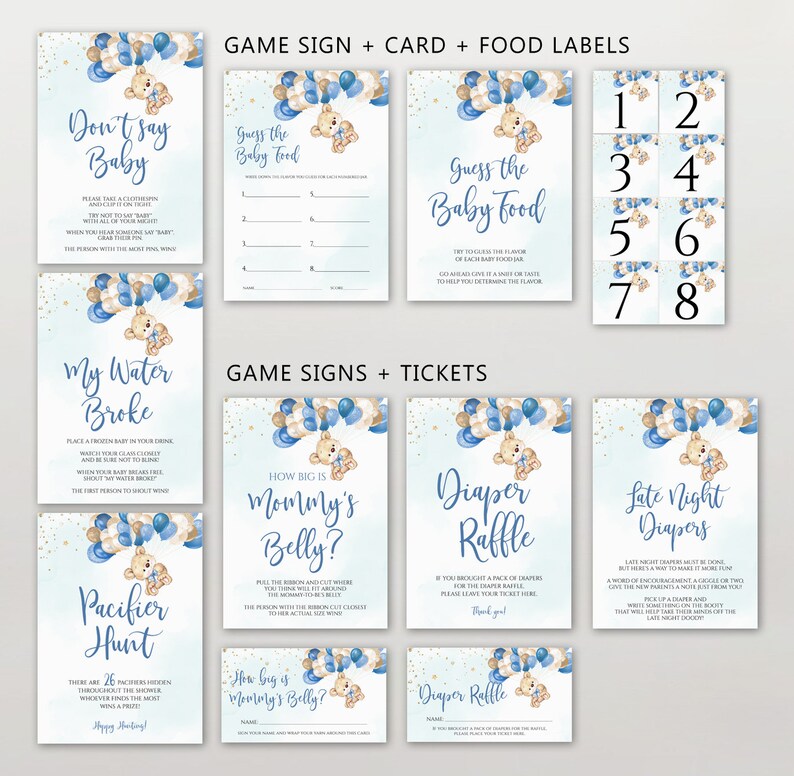 Teddy Bear Baby Shower Gamesboy Baby Shower Game Bundleblue | Etsy