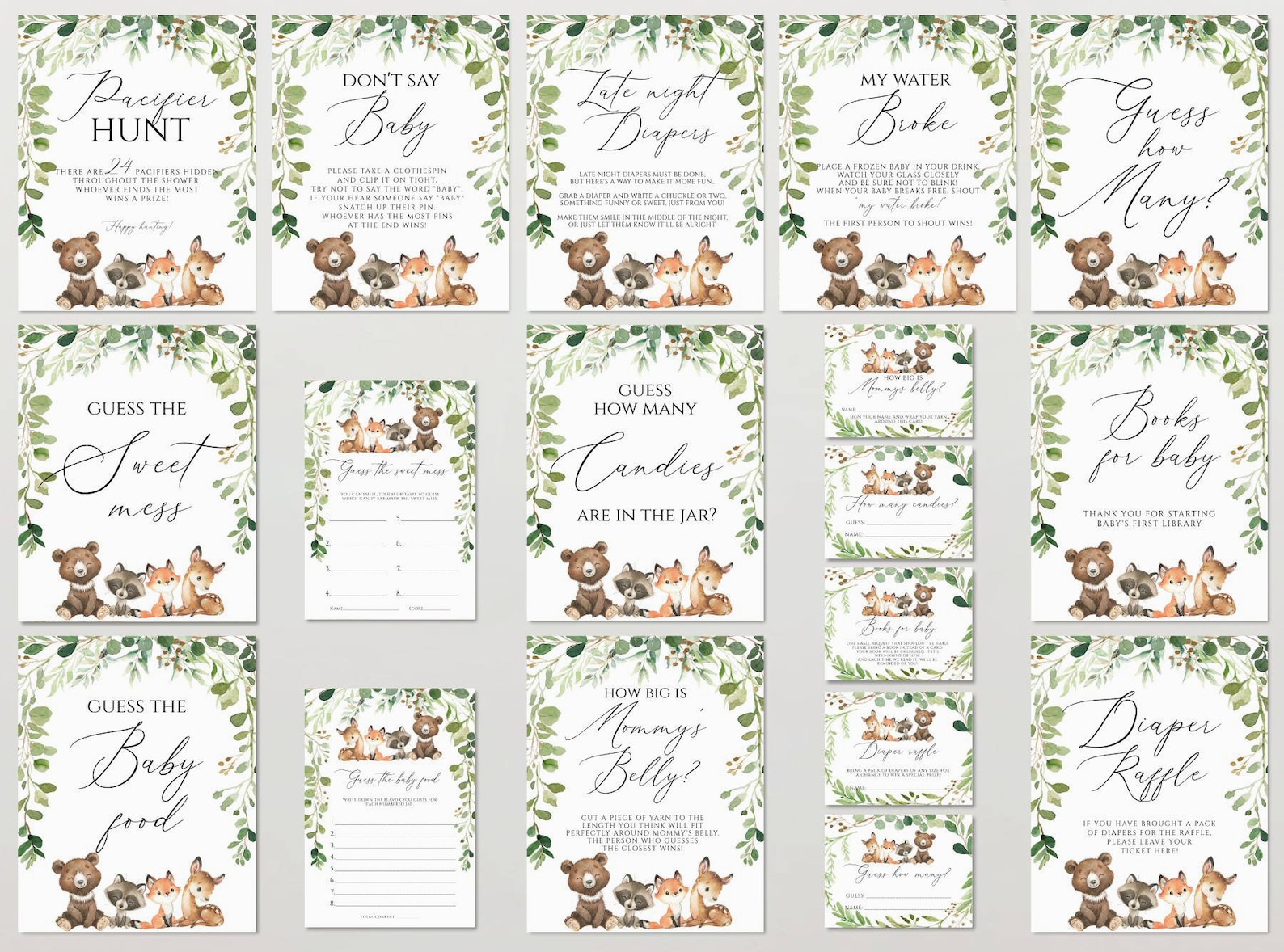 Woodland Baby Shower Games Bundle Woodland Baby Shower Games - Etsy