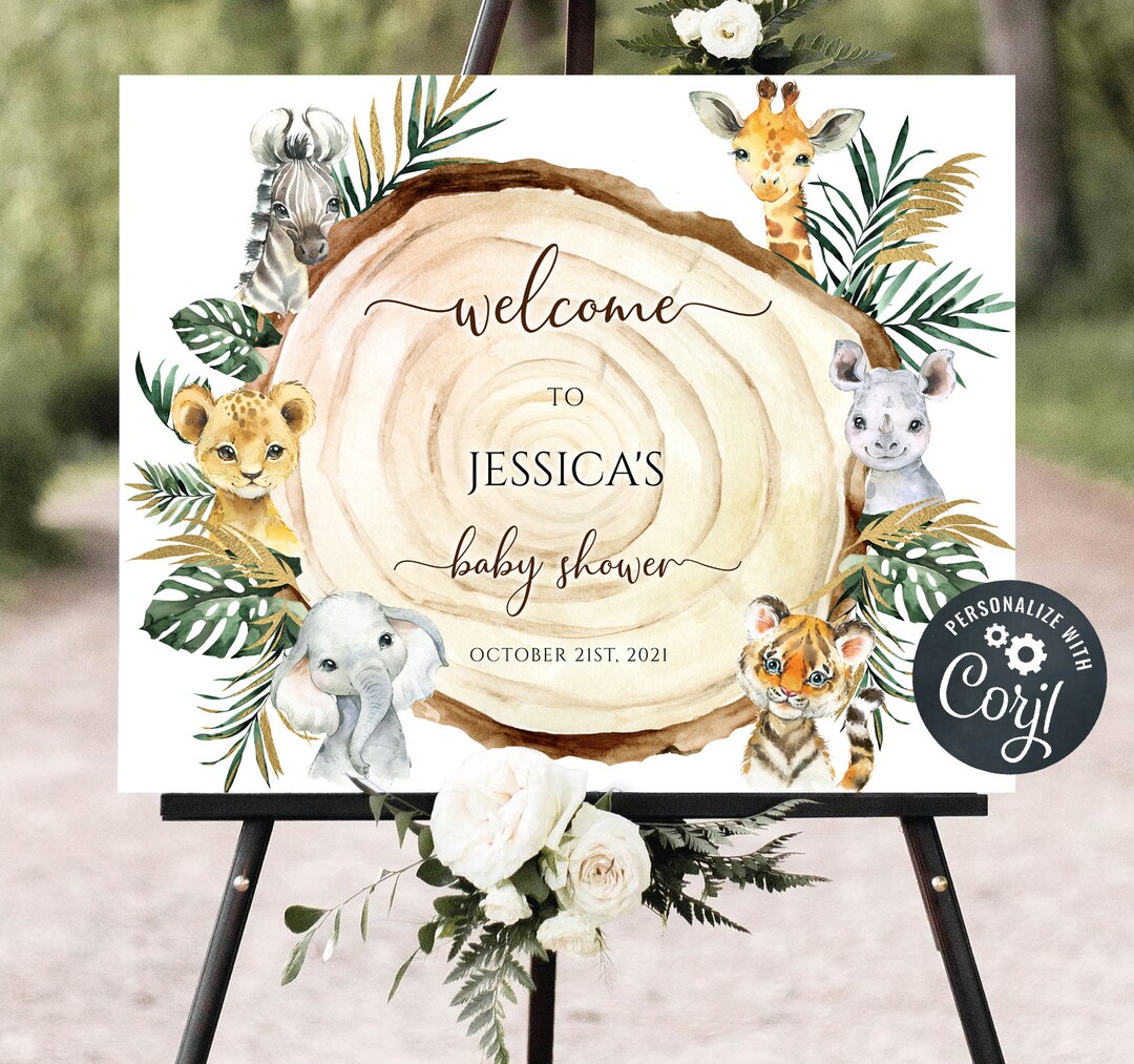 Safari Baby Shower Welcome Sign, Jungle Welcome Sign, Baby Shower Zoo ...