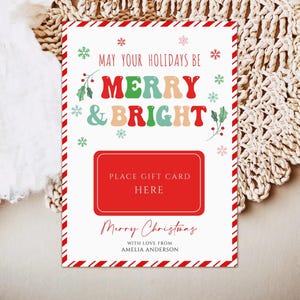 Printable Merry and Bright Christmas Gift Card Holder, Colorful Holiday ...