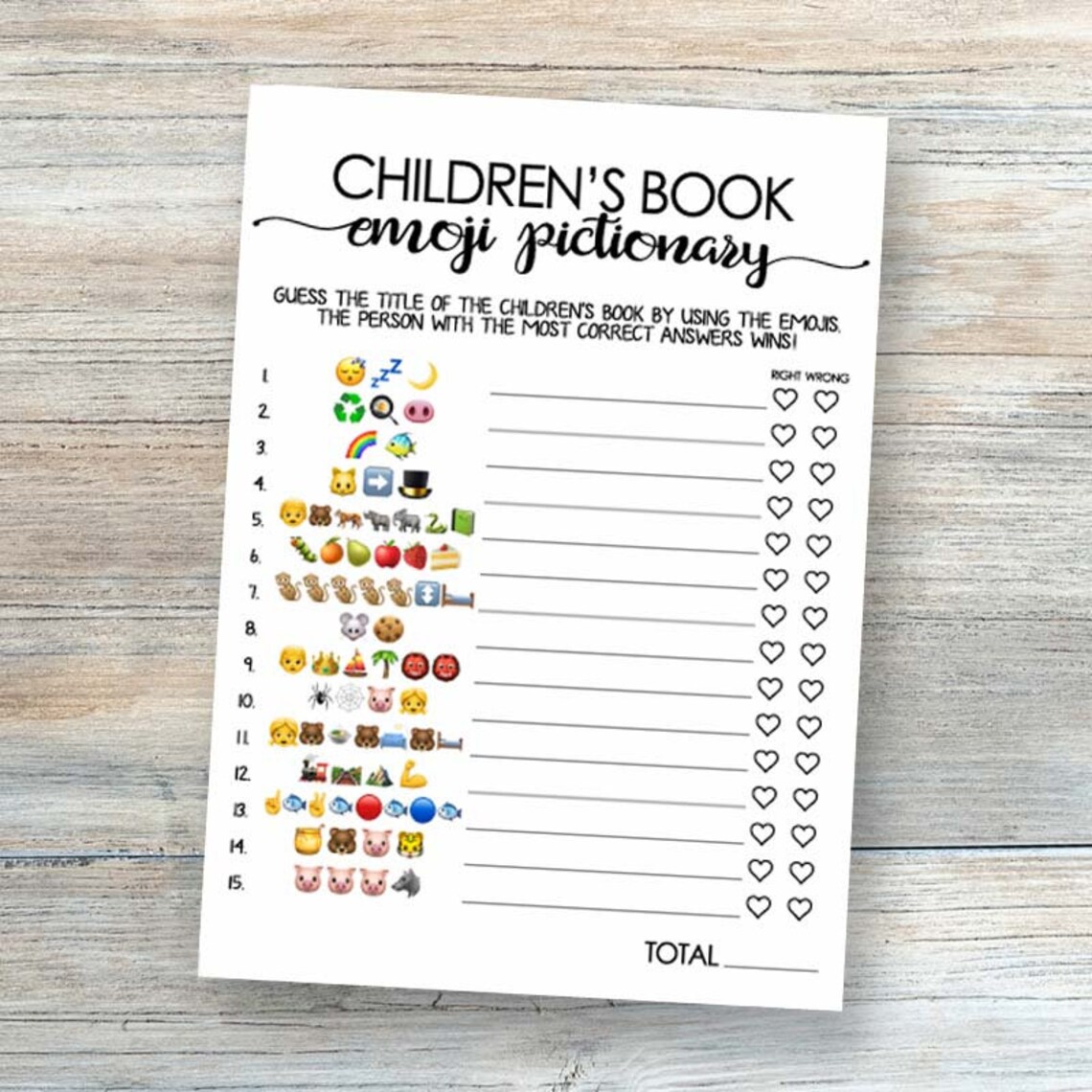 Rustic Childrens Book Emoji Game Baby Shower Emoji Pictionary | Etsy