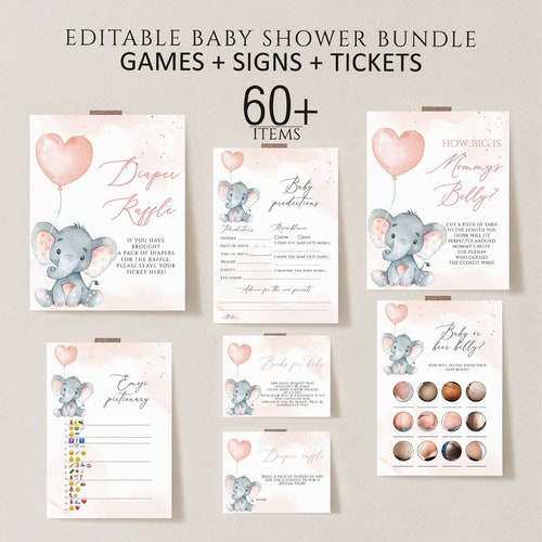 Pink Elephant Baby Shower Game Package 8 Printable Elephant - Etsy
