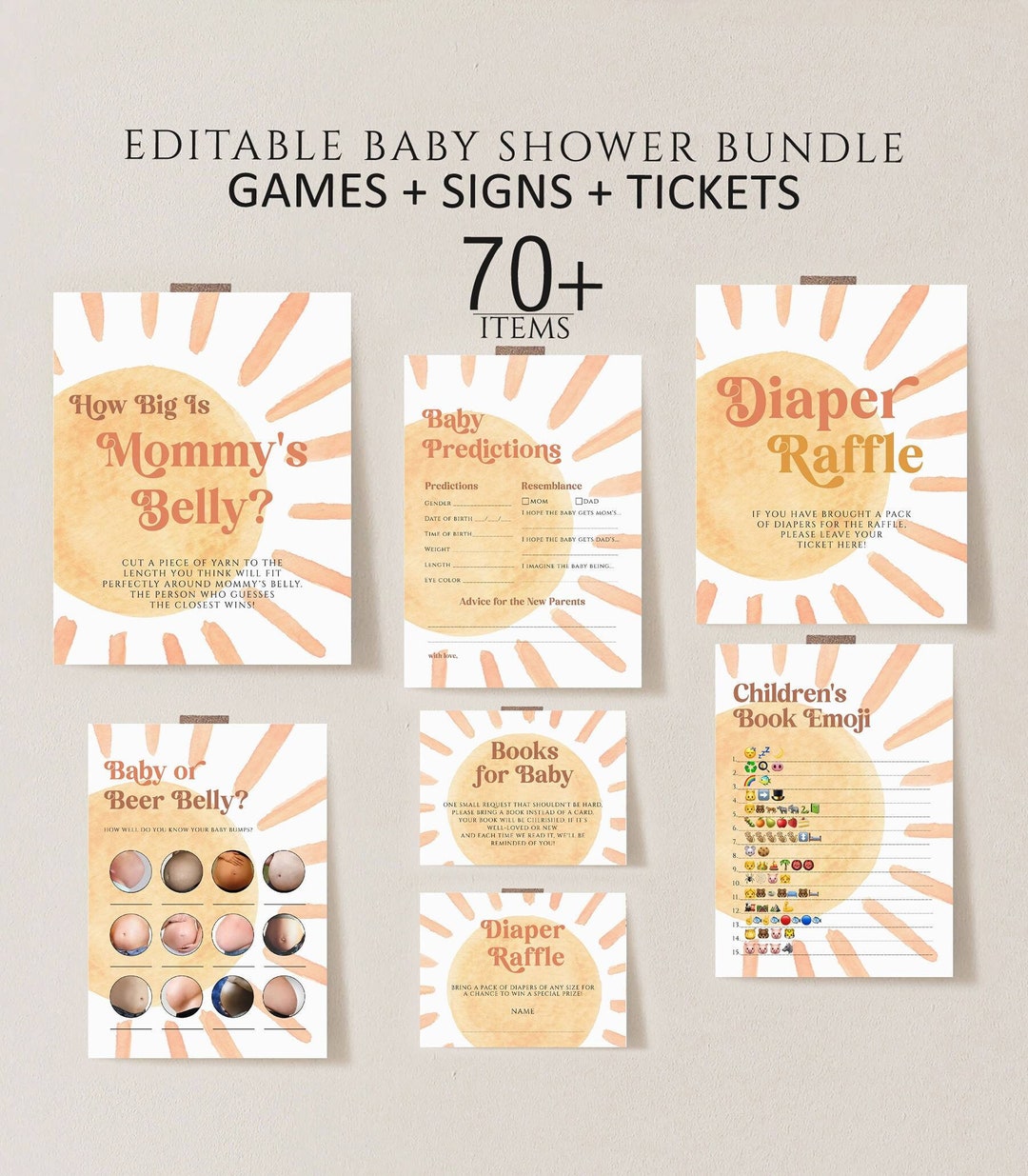 Editable Sun Baby Shower Games Bundle, Here Comes the Sun Baby Shower ...