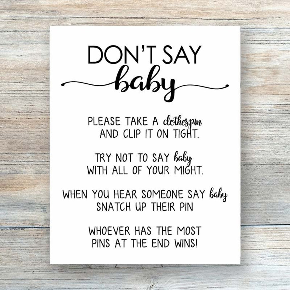 Rustic Dont Say Baby Game Printable Dont Say Baby Sign - Etsy