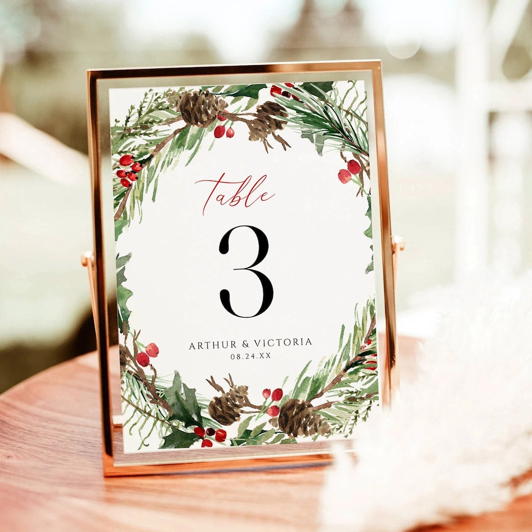 Christmas Table Number Card Template Wedding Table Number - Etsy