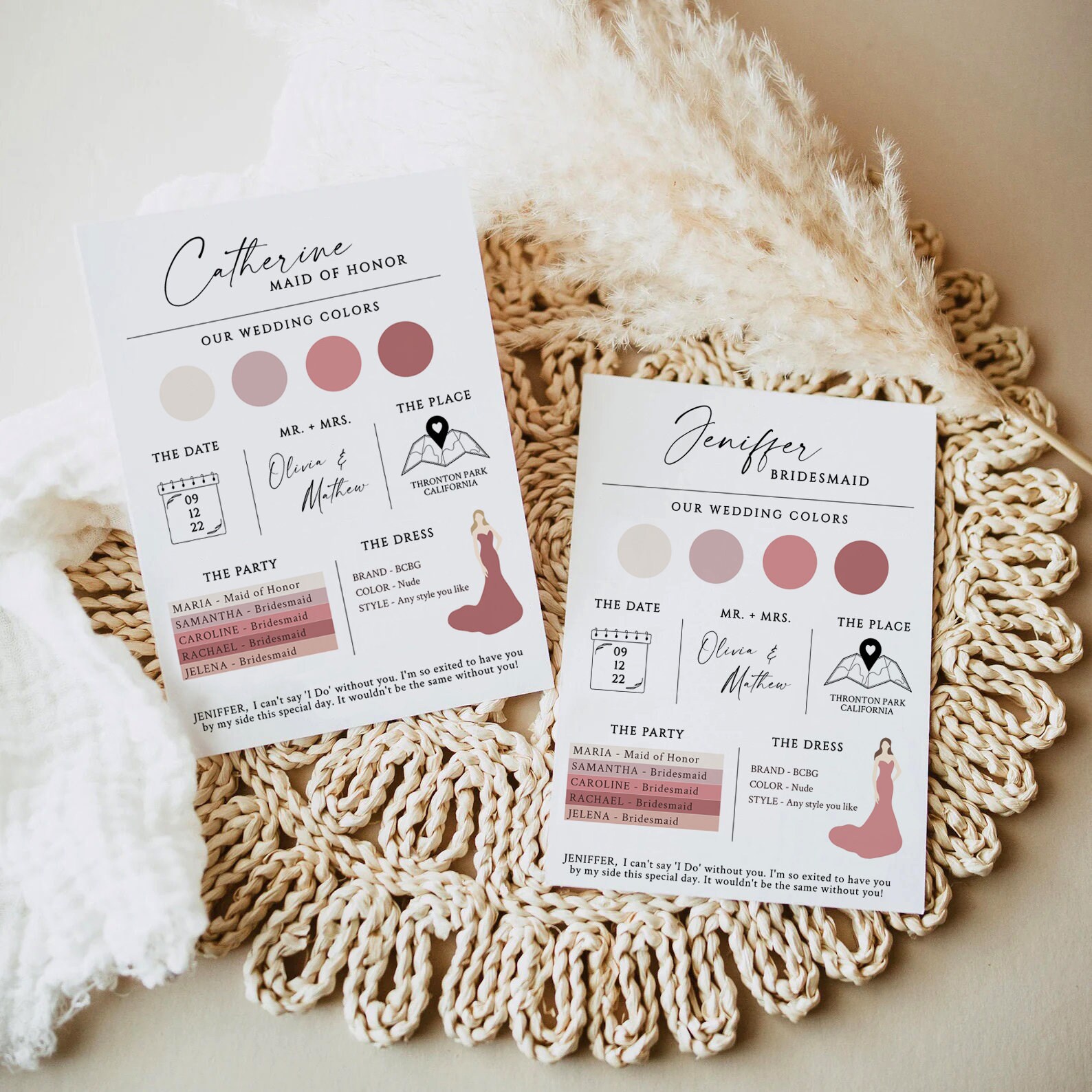 Bridesmaid Info Card Template Bridal Party Info Card - Etsy