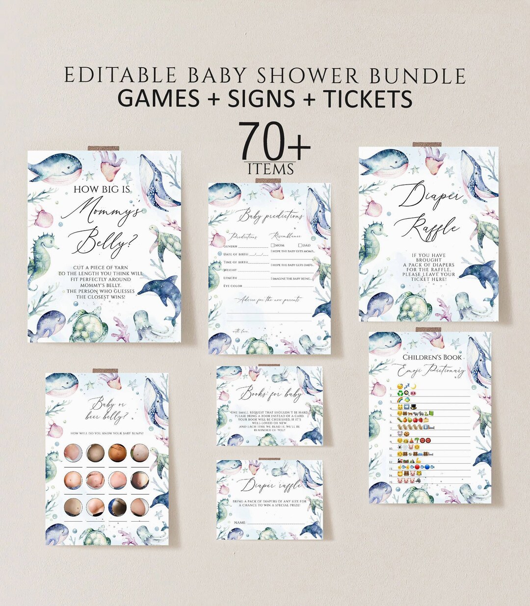 Under the Sea Baby Shower Games Bundle, Ocean Baby Shower Game Pack ...
