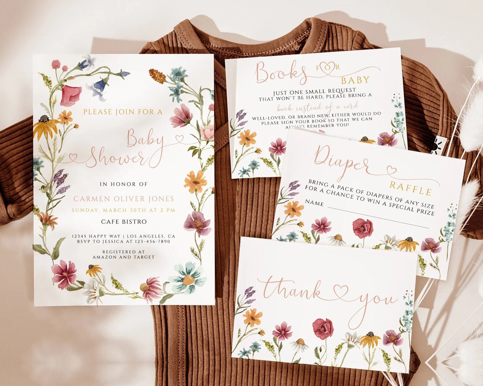 Wildflower Baby Shower Invitation Template Set Wildflower on - Etsy