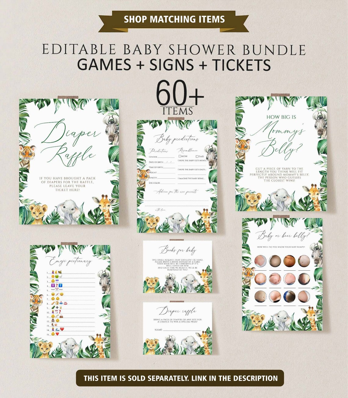 Safari Baby Shower Bingo Cards Printable Baby Shower Games | Etsy