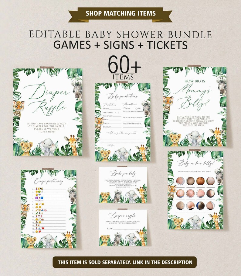 Safari Baby Shower Bingo Cards Printable Baby Shower Games - Etsy