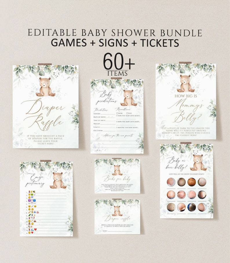 Teddy Bear Baby Shower Games Printable Editable Baby Shower - Etsy