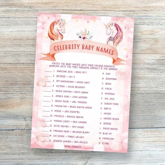 Celebrity Baby Game Unicorn Baby Shower Games Printable | Etsy