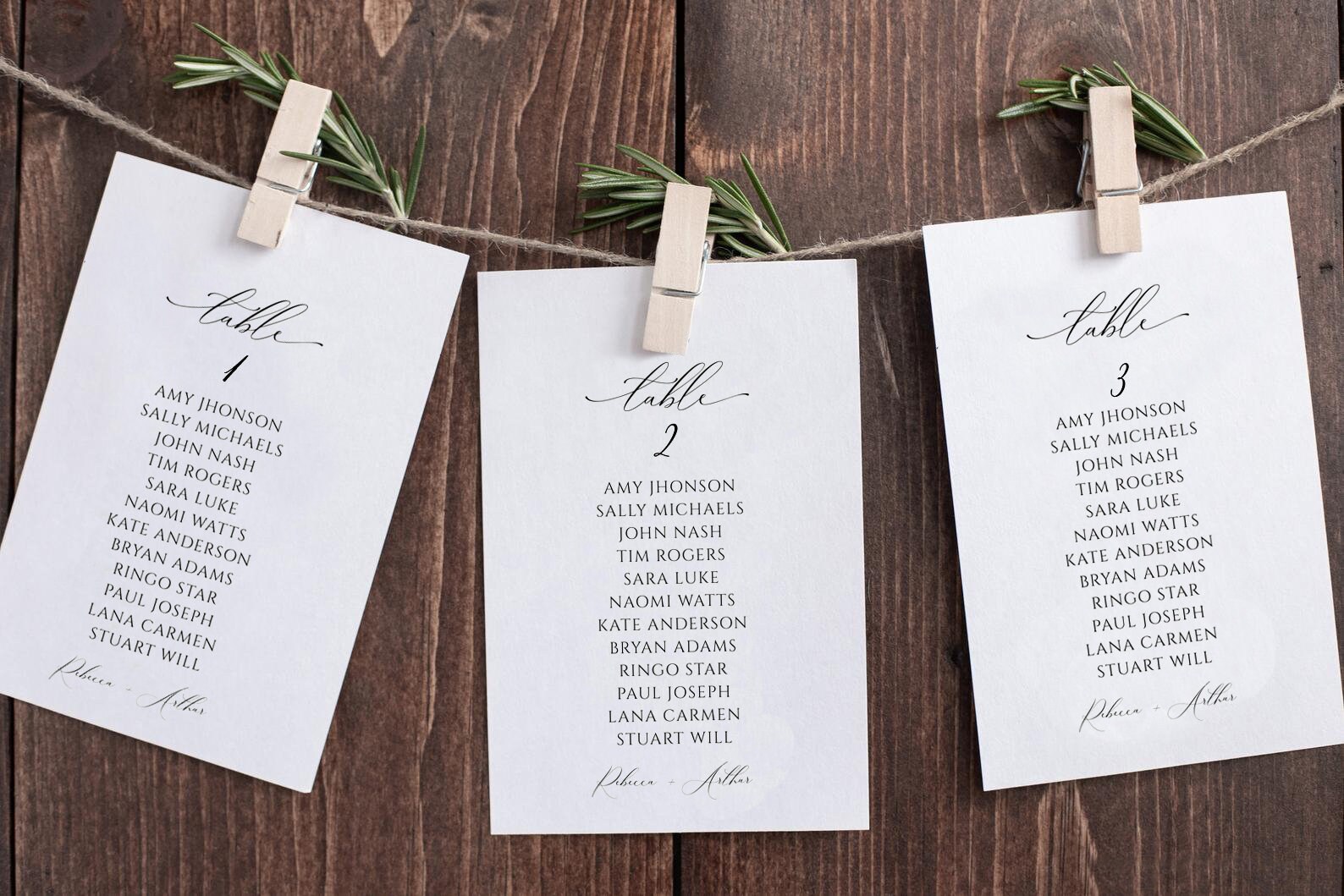 Wedding Seating Chart Cards Template Modern Calligraphy - Etsy