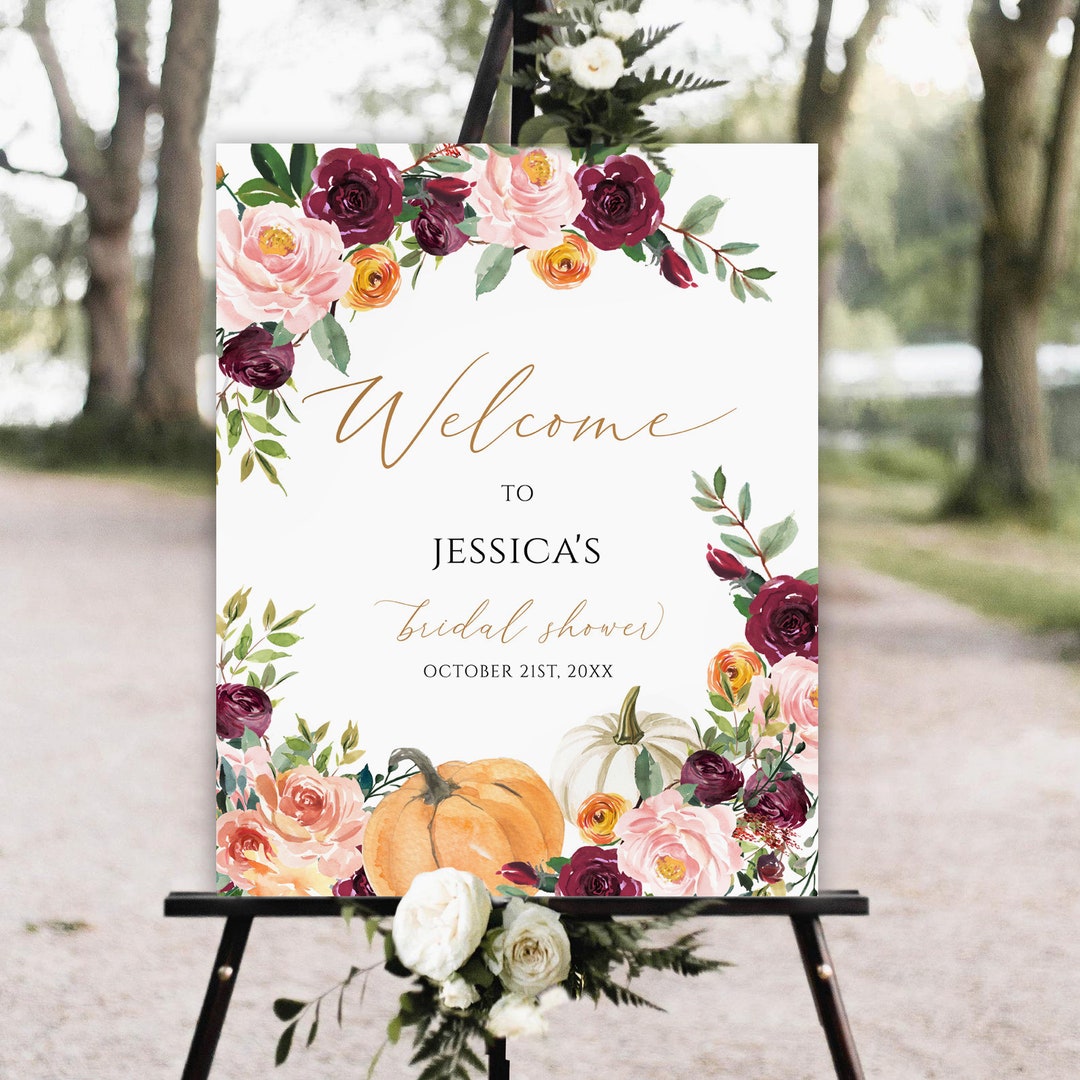 Fall Bridal Shower Welcome Sign, Pumpkin Bridal Shower Welcome Sign ...