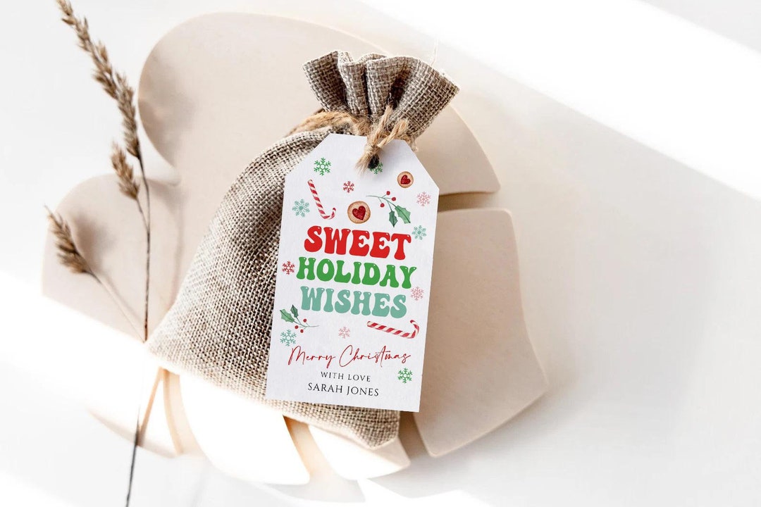 Printable Sweet Holiday Wishes Gift Tag, Christmas Treats Favor Bag Tag ...