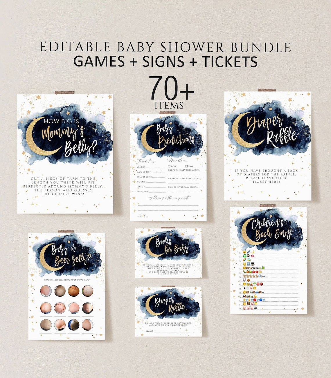 Over the Moon Baby Shower Games, Printable, Moon and Stars Baby Shower ...