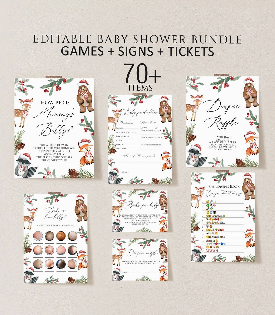 Christmas Baby Shower Game Bundle Christmas Woodland Animals - Etsy
