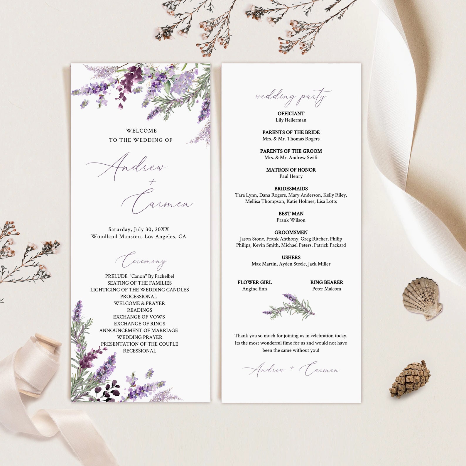 Blank Wedding Program Templates
