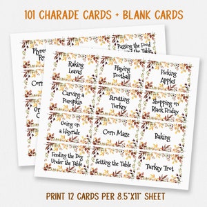 Thanksgiving Charades Game, Printable Thanksgiving Game, Thanksgiving ...