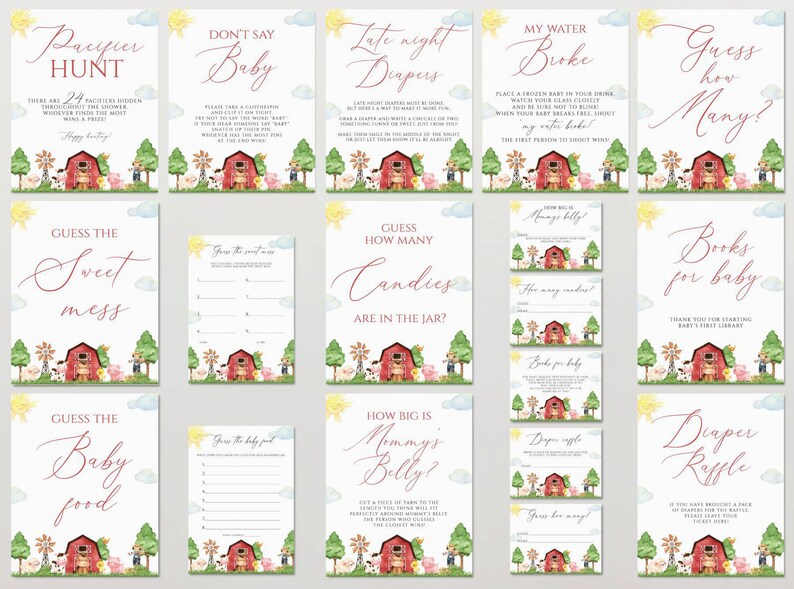 Farm Baby Shower Games Barnyard Baby Shower Game Pack Farm | Etsy