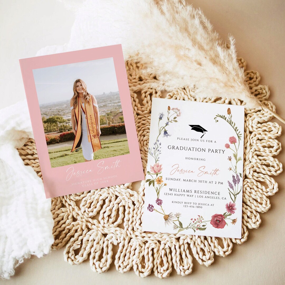 Wildflower Graduation Invitation Template, Senior Graduate Announcement ...
