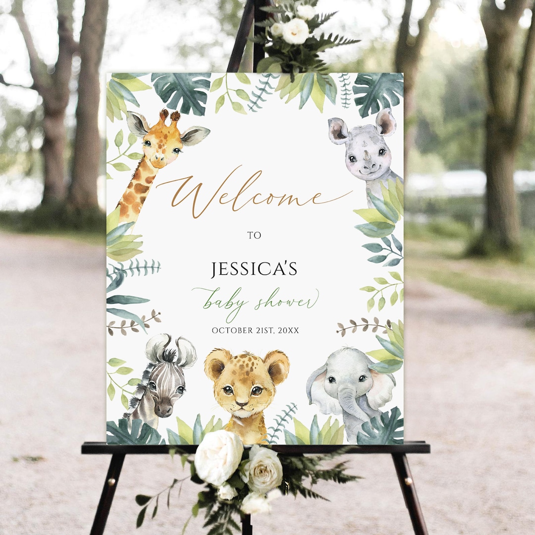 Safari Baby Shower Welcome Sign, Safari Baby Shower Sign Template ...