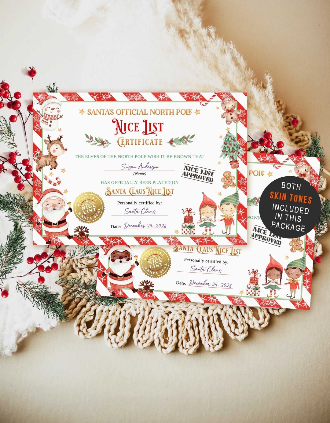 EDITABLE Santa Claus Official Nice List Certificate, Letter From the ...