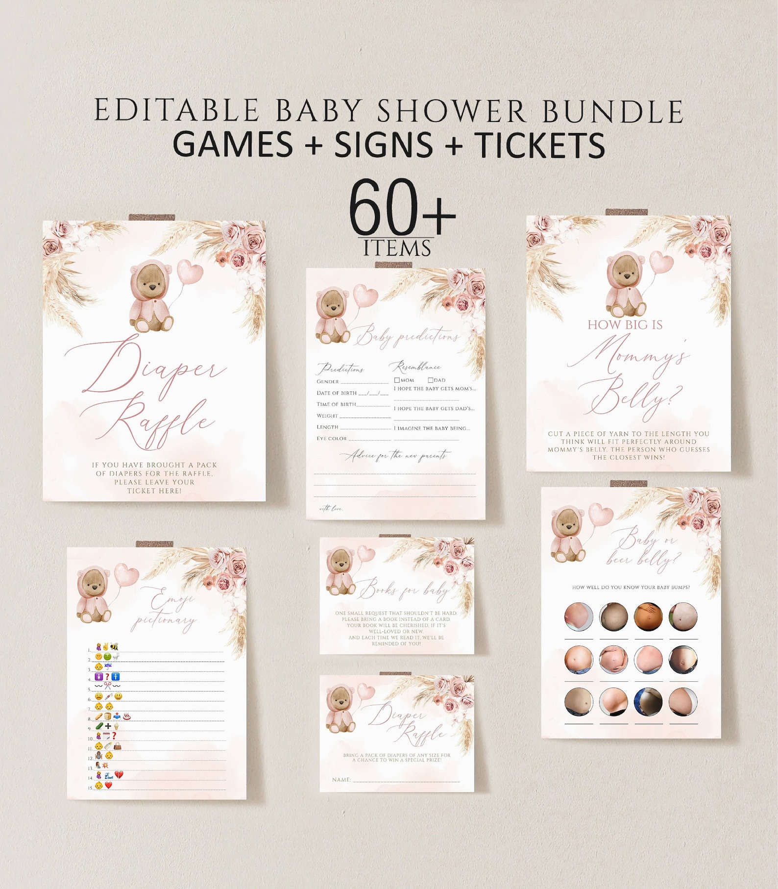 Teddy Bear Baby Shower Games Printable Boho Baby Shower Game - Etsy
