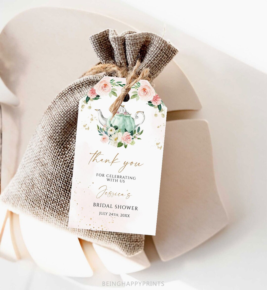 Tea Bridal Shower Favor Tag Template, Editable Thank You Tag (instant ...