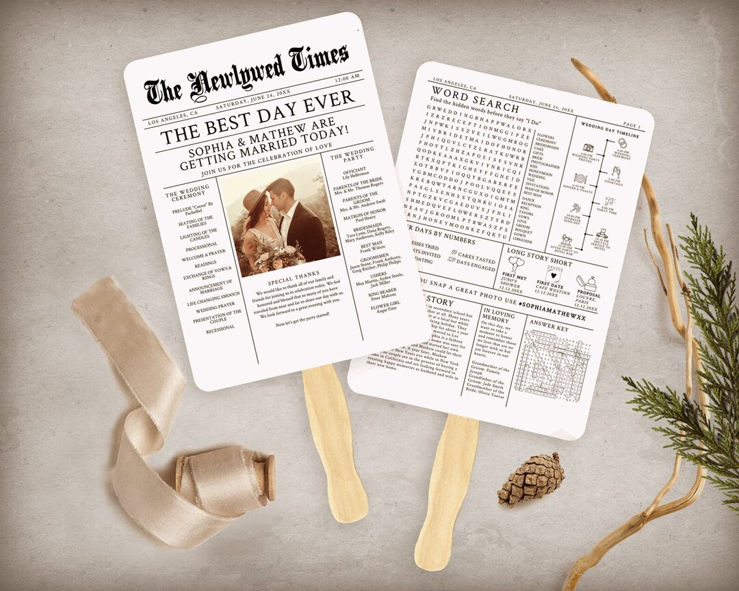 Newspaper Wedding Program Fan, Fan Program Template Download, Printable ...