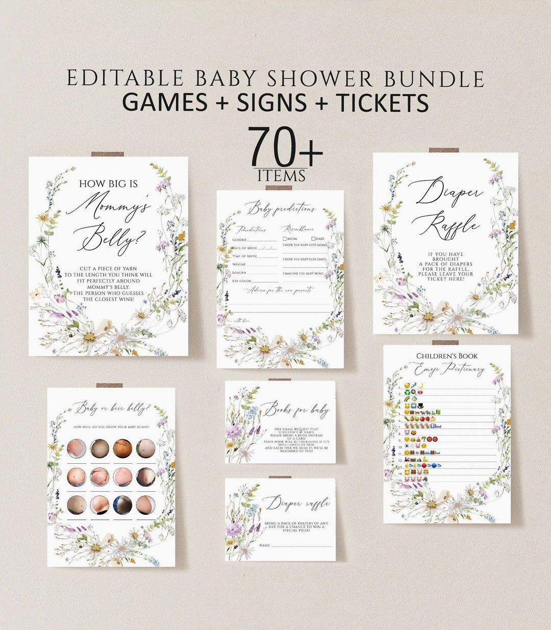 Wildflower Baby Shower Games Bundle, Boho Baby Shower Games Printable ...