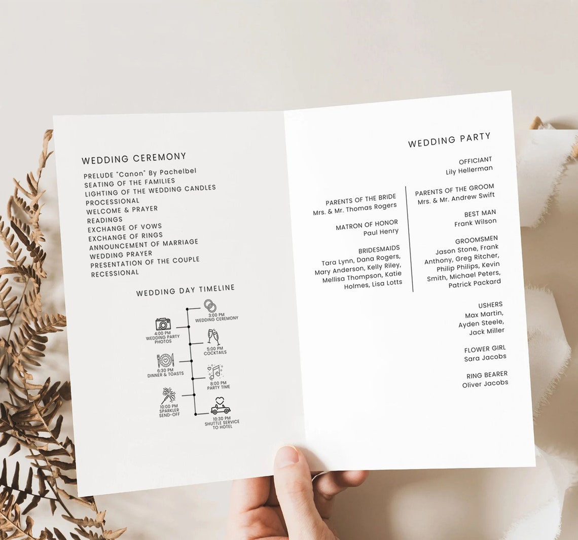 Printable Program Template Download Folded Wedding Ceremony | Etsy Canada