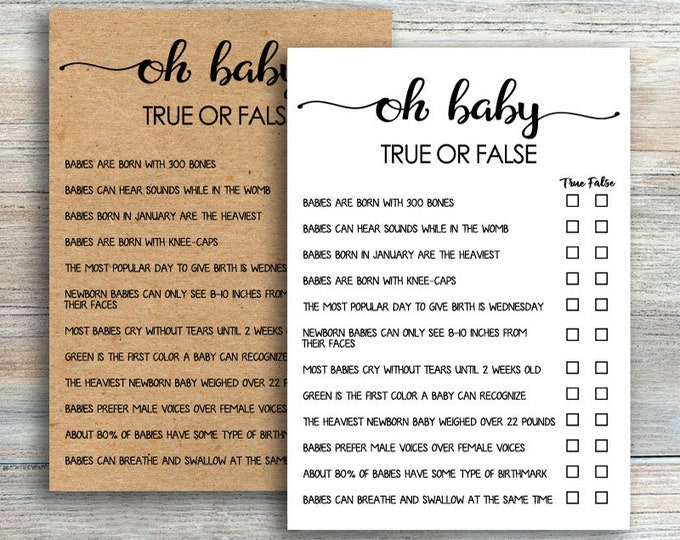 PRINTED True or False Baby Shower Game, True or False, Unique Baby ...