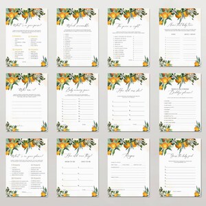 Orange Baby Shower Game Bundle, Editable Baby Shower Games Printable ...