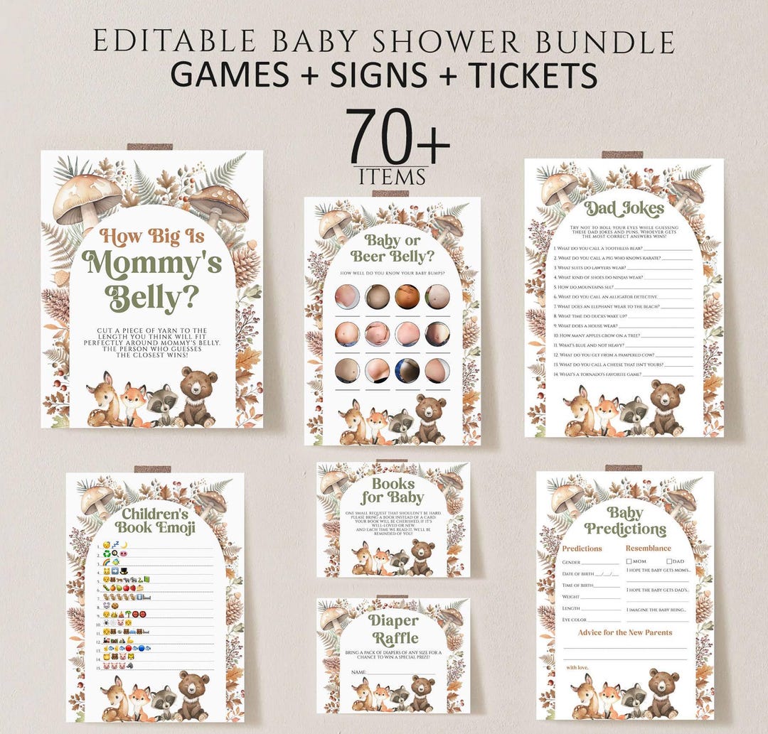 Woodland Baby Shower Games Bundle, Woodland Animals Baby Shower Games ...