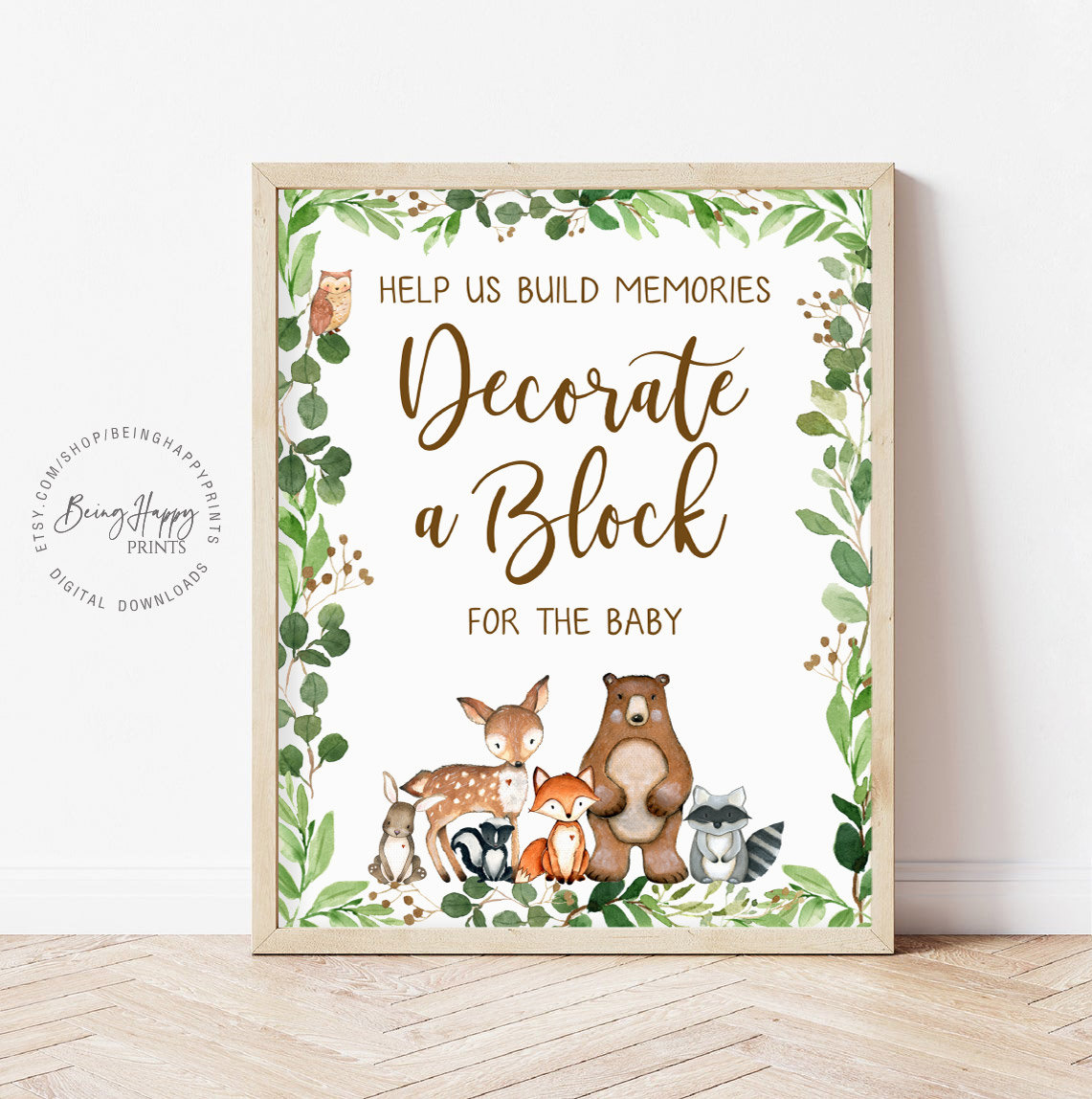 Decorate a Block Sign Printable Woodland Baby Shower Help Us - Etsy