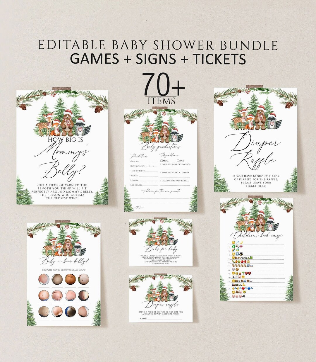 Christmas Baby Shower Game Bundle, Christmas Woodland Animals Games ...
