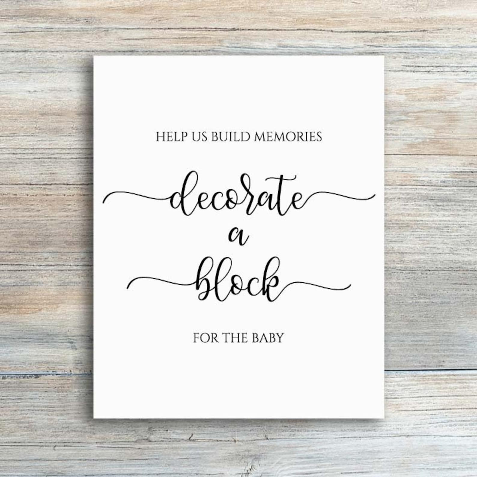Decorate a Block Baby Shower Sign, Rustic Minimalist (digital Download ...