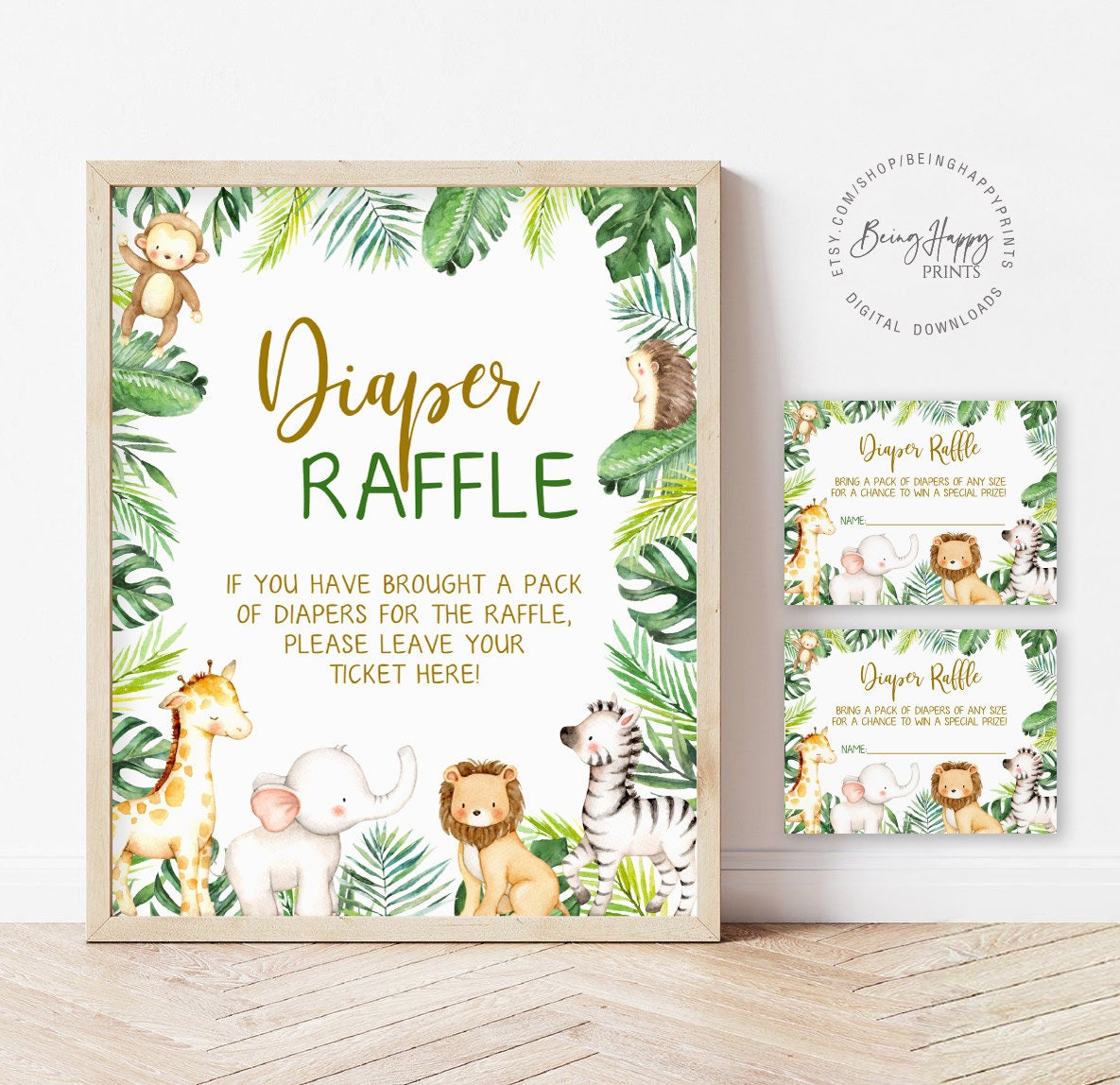 Safari Baby Shower Diaper Raffle Sign Jungle Diaper Raffle Baby Shower ...