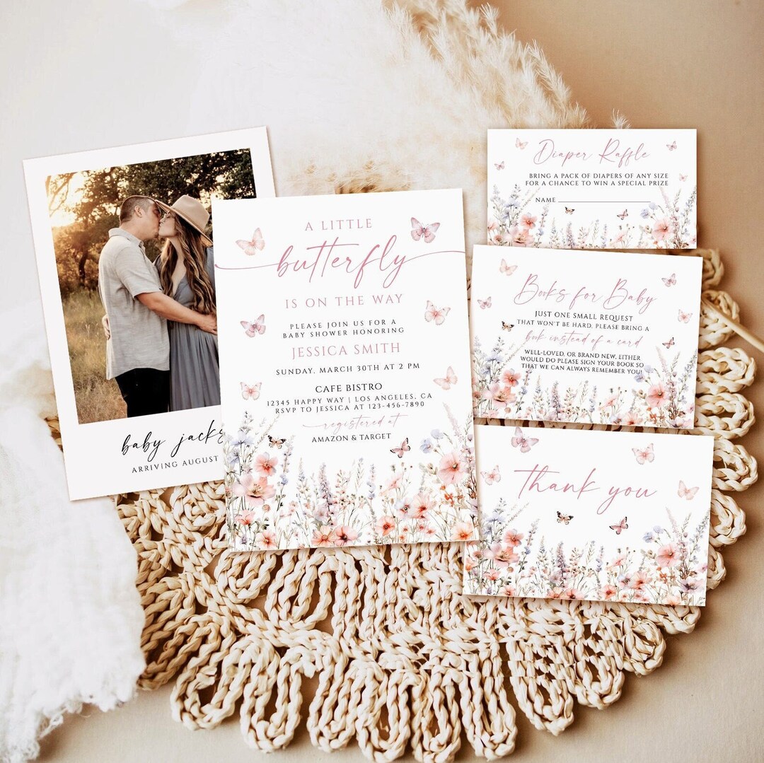 Butterfly Baby Shower Invitation Bundle, Printable Wildflower Butterfly ...