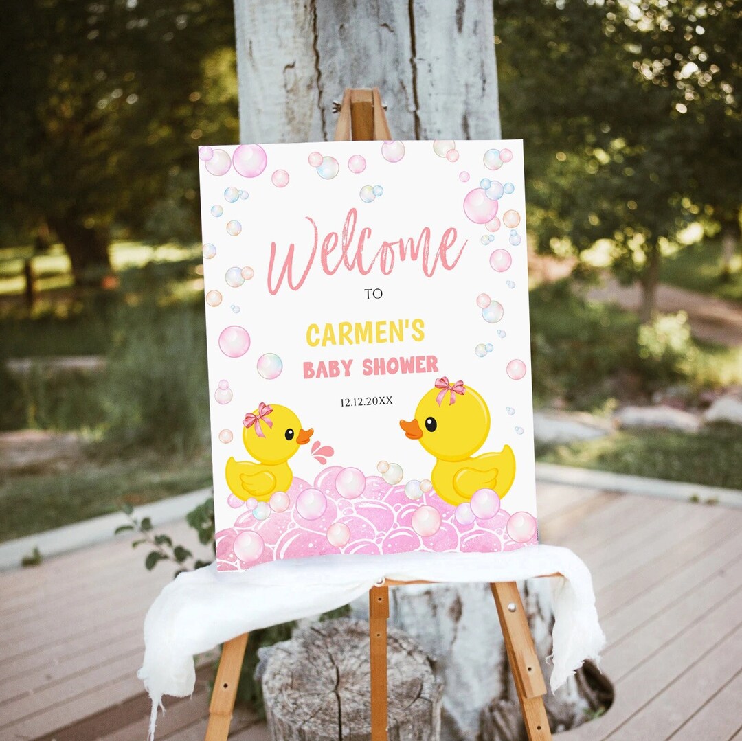 Pink Rubber Ducky Baby Shower Welcome Sign, Printable Baby Shower ...