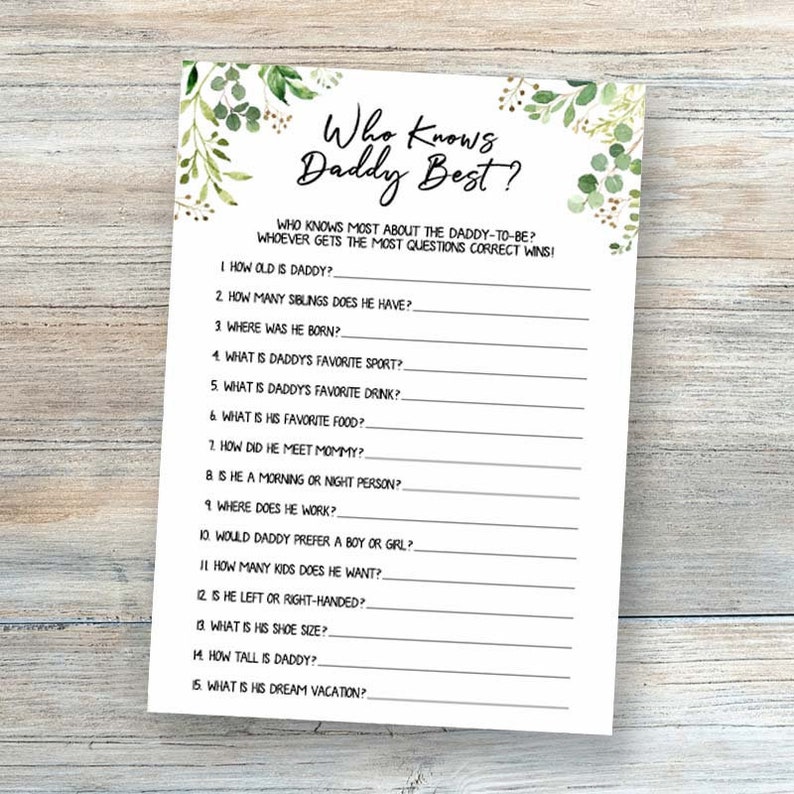 Who Knows Daddy Best Green Baby Shower Games Printable How | Etsy
