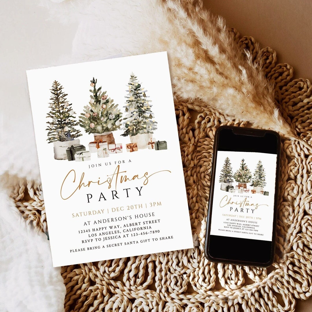 Christmas Invitation, Christmas Trees Party Invitation, Holiday Trees ...