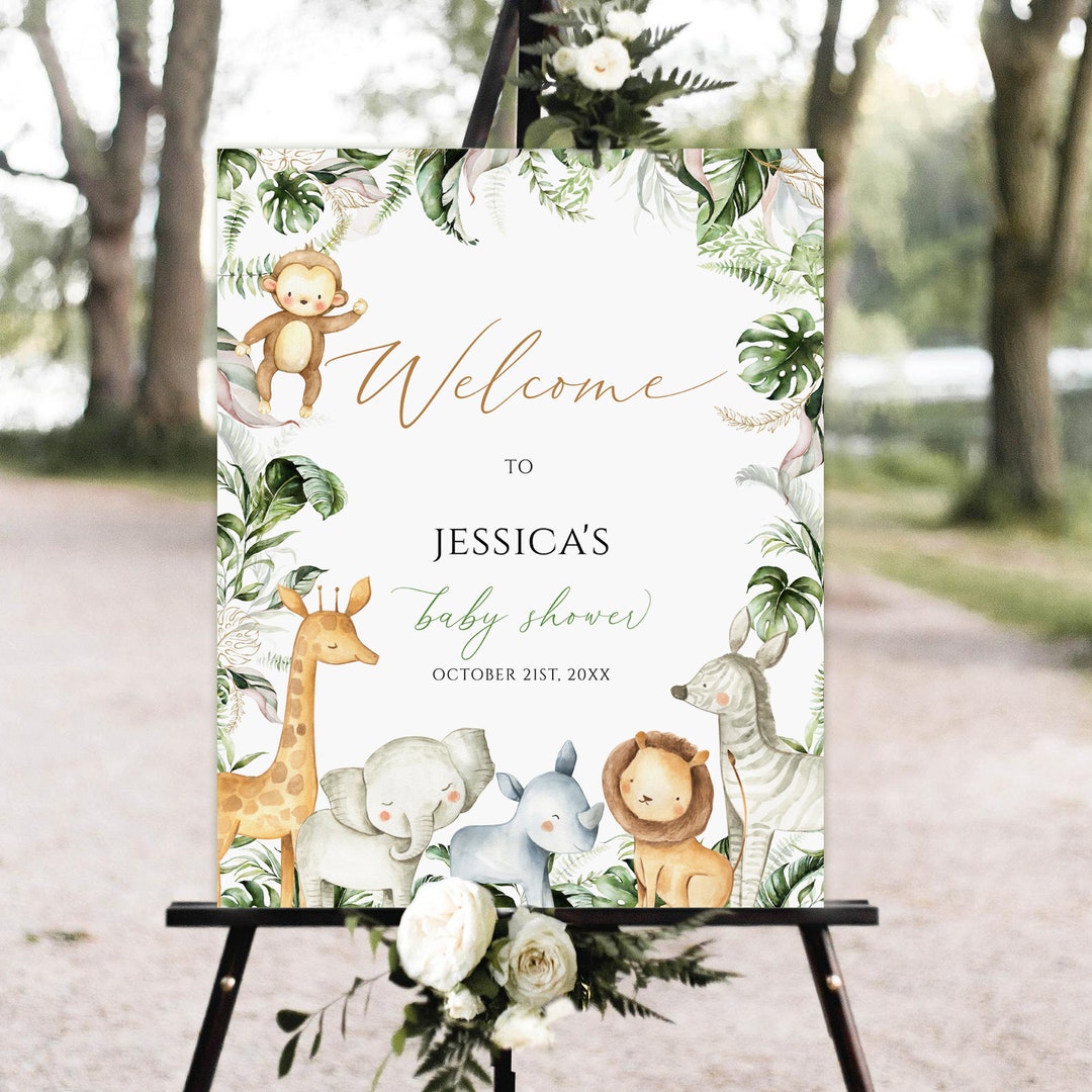Jungle Baby Shower Welcome Sign, Safari Animals Baby Shower Sign ...