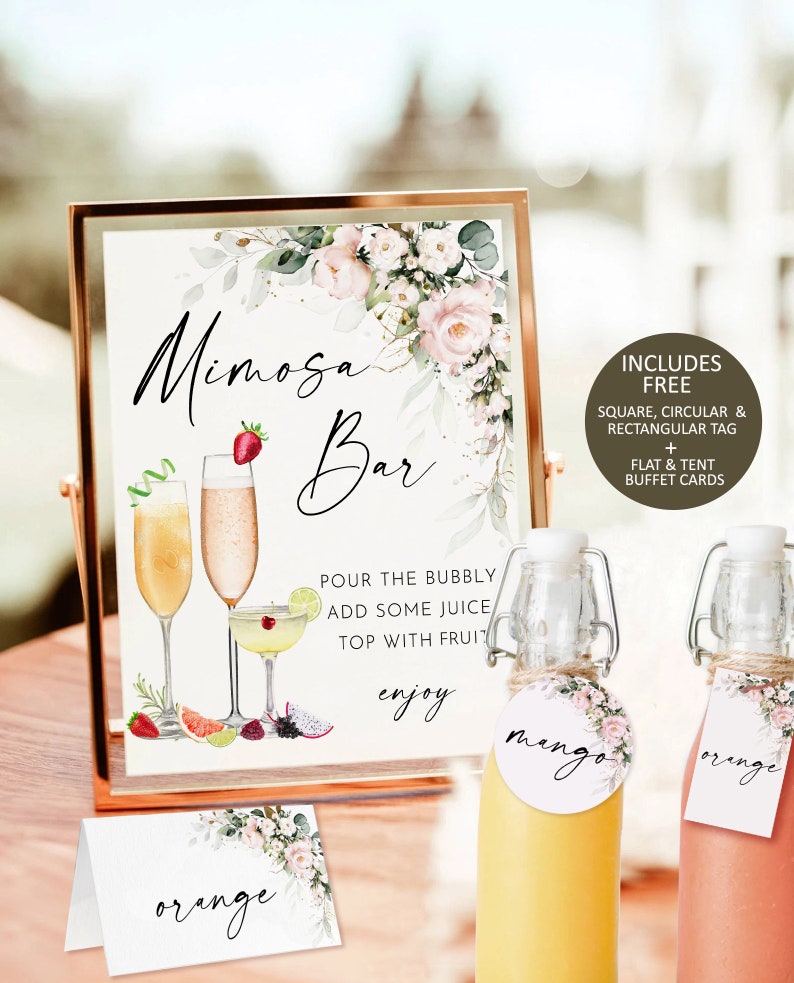 Mimosa Bar Sign, Floral Mimosa Sign, Bridal Shower Mimosa Bar Sign ...