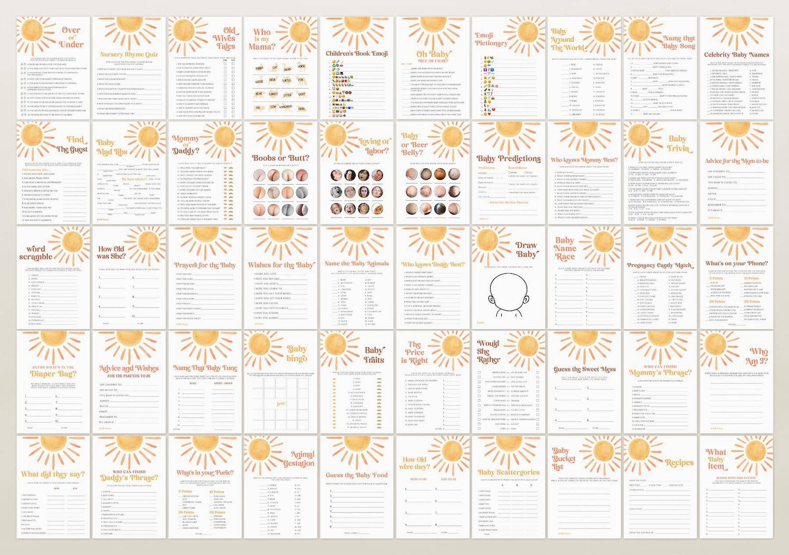 Editable Sun Baby Shower Games Bundle, Here Comes the Sun Baby Shower ...