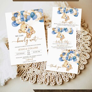 Editable Teddy Bear Baby Shower Welcome Sign, Blue Balloon Baby Shower ...