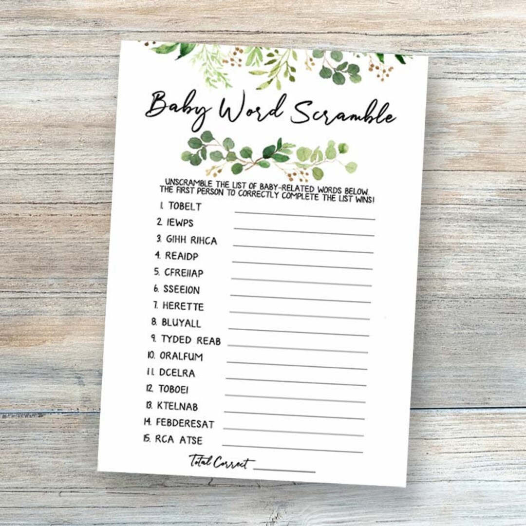 Greenery Baby Word Scramble Game, Word Scramble Baby Shower Game, Baby ...
