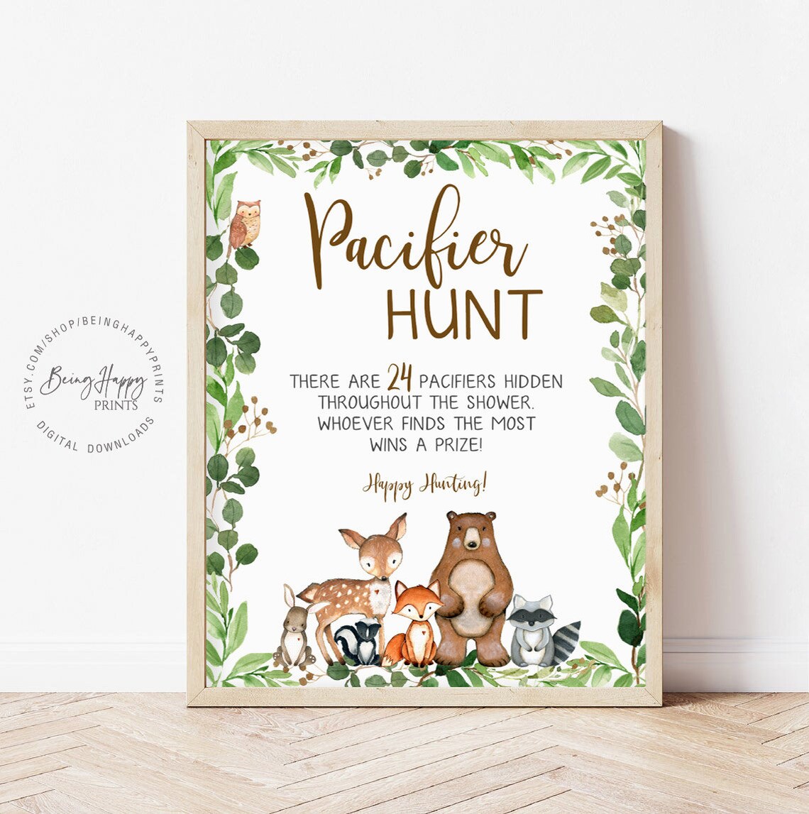 Pacifier Hunt Sign Woodland Baby Shower Games Printable Find | Etsy