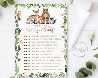 Woodland Baby Shower Game Woodland Animals Guess the Baby - Etsy